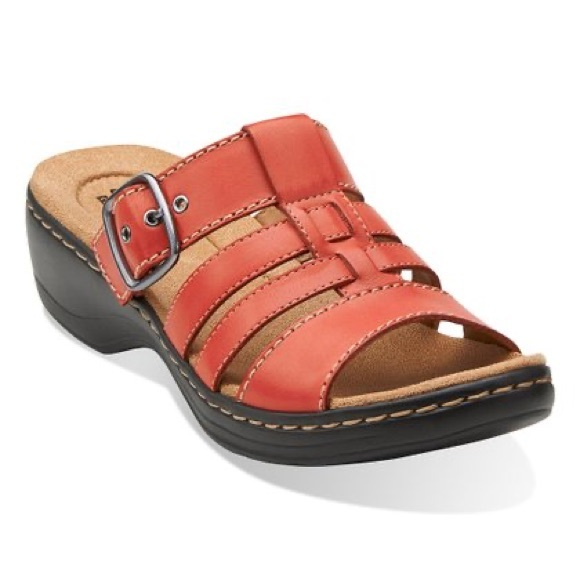 Shoes | Clarks Womens Hayla Cavern Red Leather Slide Sandal Size 12m ...